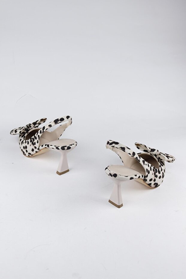 NiceDiffer Beige Leoper Fabric Women's Heeled Shoes - 7cm- Trendyol