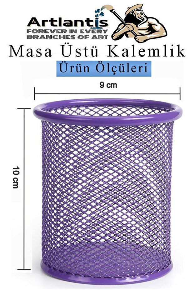 Artlantis Silindir Masa Üstü Kalemlik 1 Adet Metal Fileli Renkli ...