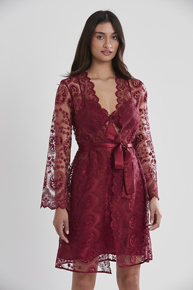 Pierre Cardin Satin Six-Piece Bridal Dowry Set - 6225 Claret Red- Trendyol