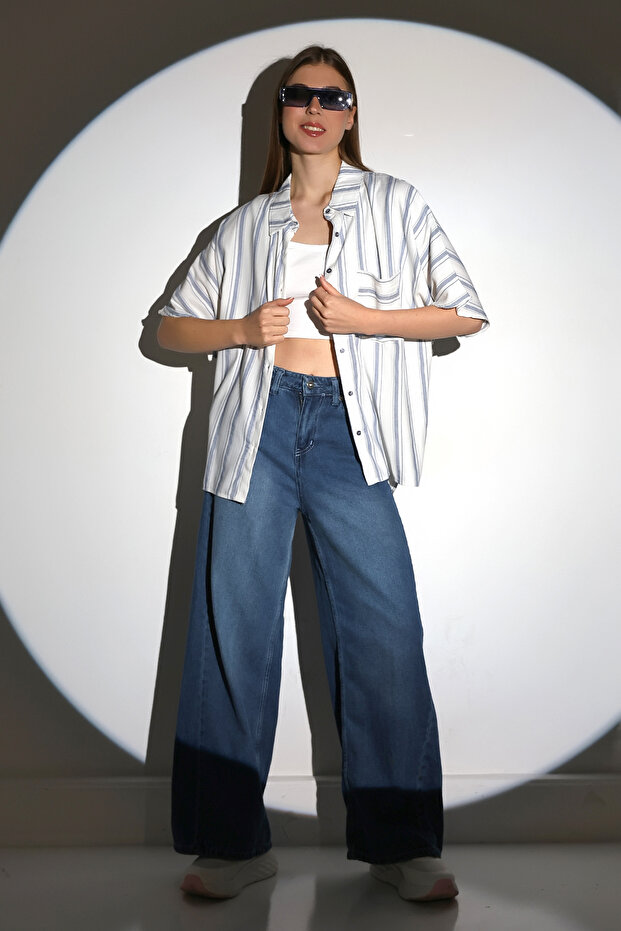 DİVİSTA Women's Striped Shirt - Short Sleeve and PocKet- Trendyol