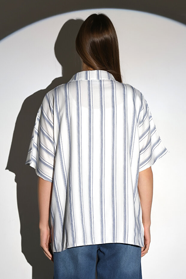DİVİSTA Women's Striped Shirt - Short Sleeve and PocKet- Trendyol