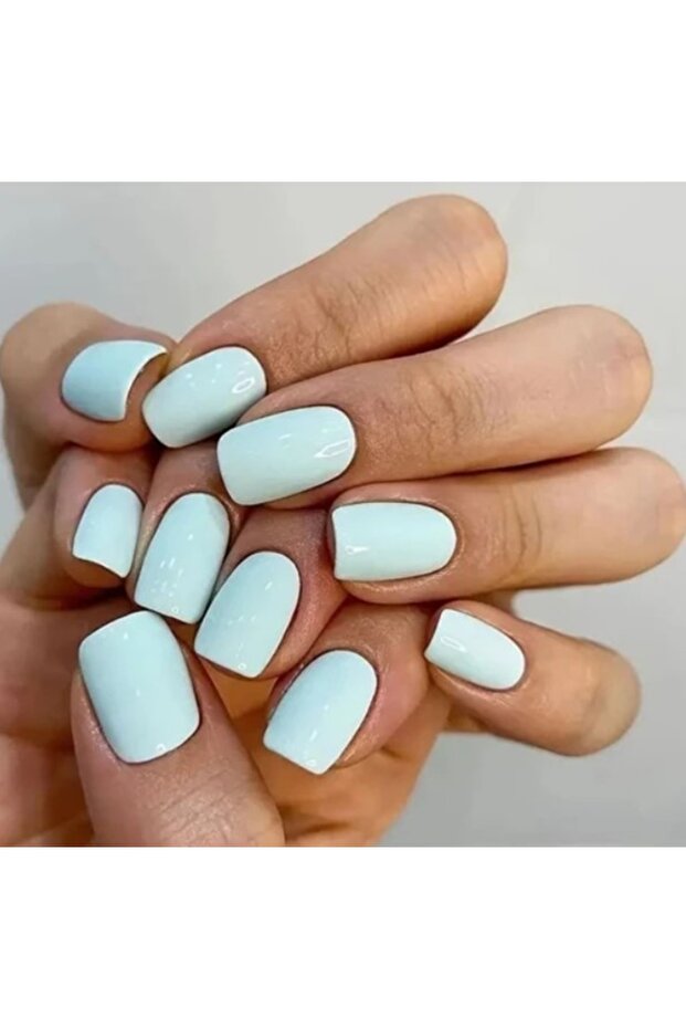 Alya Nail Studio Açık Mavi Kare Desenli Nail Art Oval Badem Kadın Takma ...
