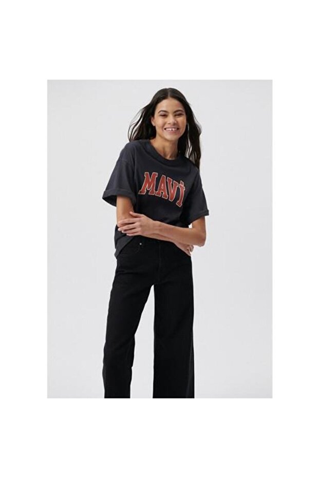 Mavi Logo Printed Anthracite Women's T-Shirt M1600843-82185- Trendyol