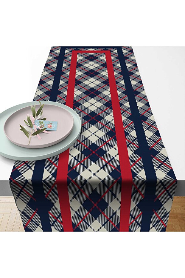 Razz Moda Dark Blue Color Plaid Patterned Runner Digital Printed Hopper ...