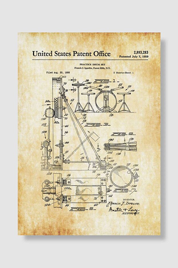 kubdekor Drum Set Patent Müzik Poster Çerçevesiz Yüksek Kalite Müzik ...