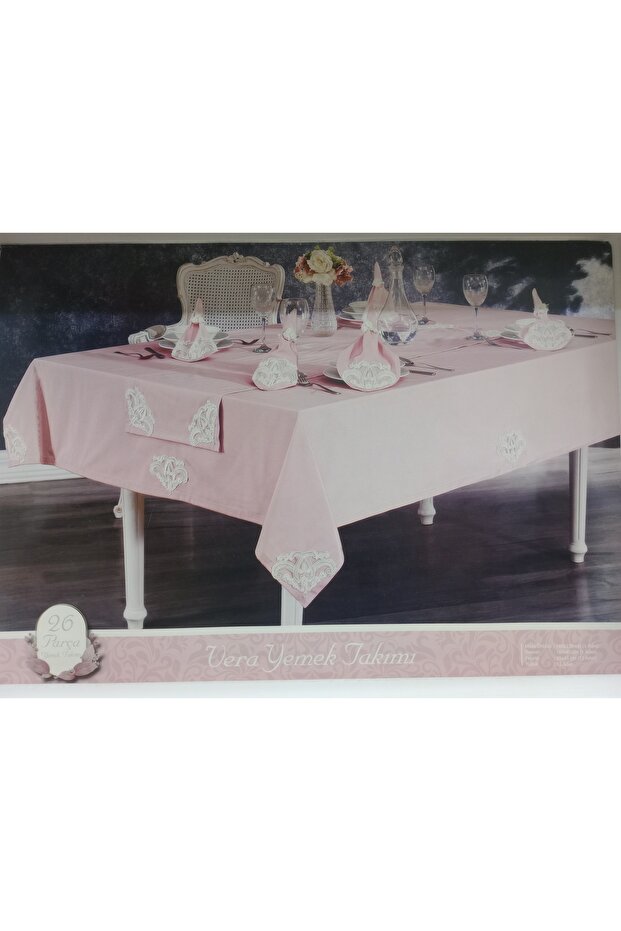 DÜZGÜN Salon Dining Table Cloth Set 12 Person Powder Pink Ranir Napkin ...