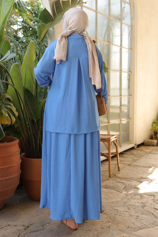 İmajButik Baby Blue Wrapped Shirt and Skirt Set - Short Front, Long ...