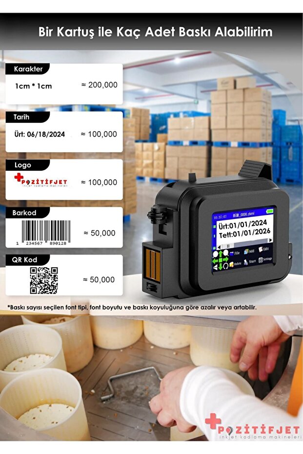 Pozitifjet TRIO Mini V2 el tipi inkjet kodlama cihazı (Cam, parlak ve ...