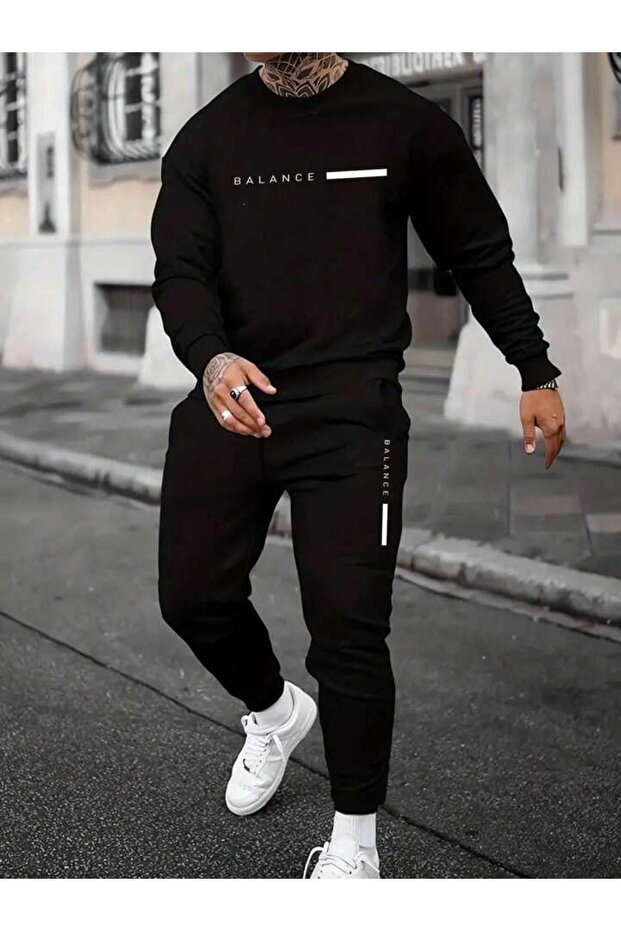 CAST COLLECTİON Men's Oversize Black Tracksuit Set - Summer- Trendyol