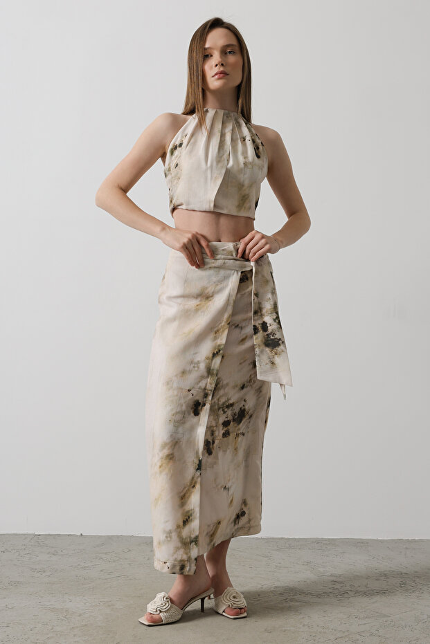 Trendyolmilla Bej Batik Desenli Anvelop Midi Dokuma Etek TWOSS25ET00052 ...