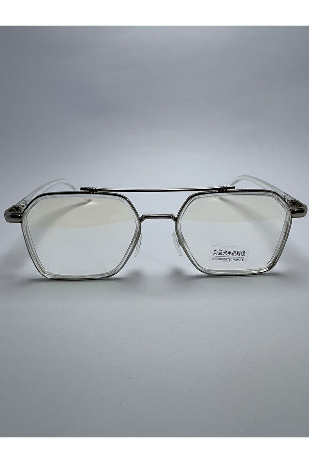 VisionGlasses Vitrum Şeffaf Köşeli Lüks Unisex Şeffaf Camlı Mavi Işık ...