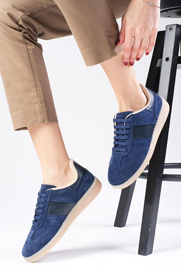 Mio Gusto Γυναικεία casual αθλητικά παπούτσια Nicole Genuine Suede Navy ...