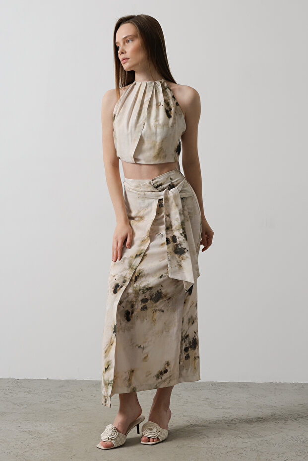 Trendyolmilla Bej Batik Desenli Anvelop Midi Dokuma Etek TWOSS25ET00052 ...