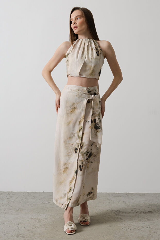 Trendyolmilla Bej Batik Desenli Anvelop Midi Dokuma Etek TWOSS25ET00052 ...