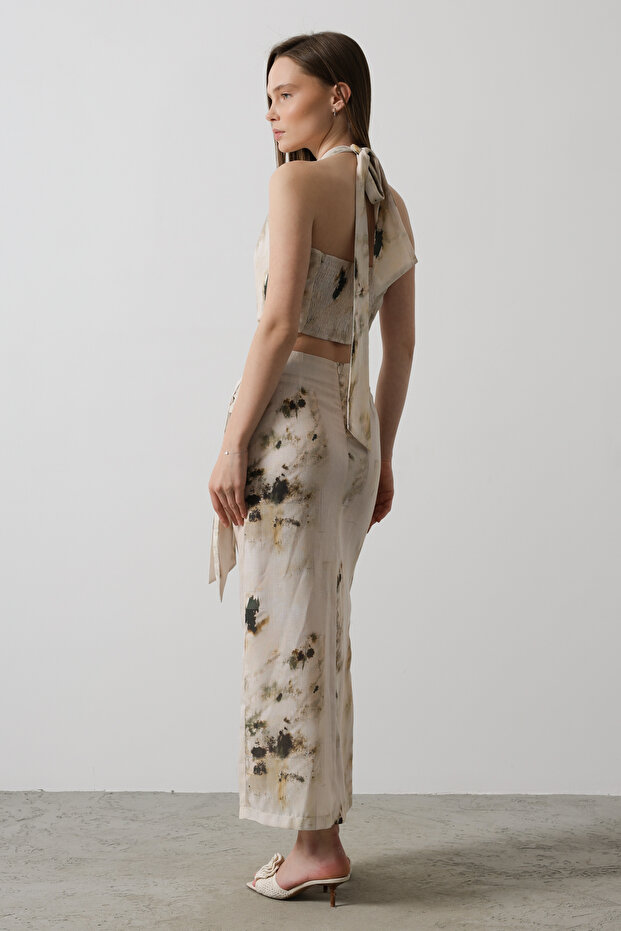 Trendyolmilla Bej Batik Desenli Anvelop Midi Dokuma Etek TWOSS25ET00052 ...