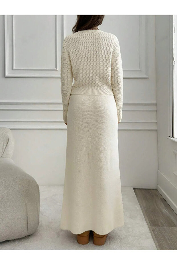 Puella Women's Floor-Length Cream Hair Braided Sweater Knitwear Set ...