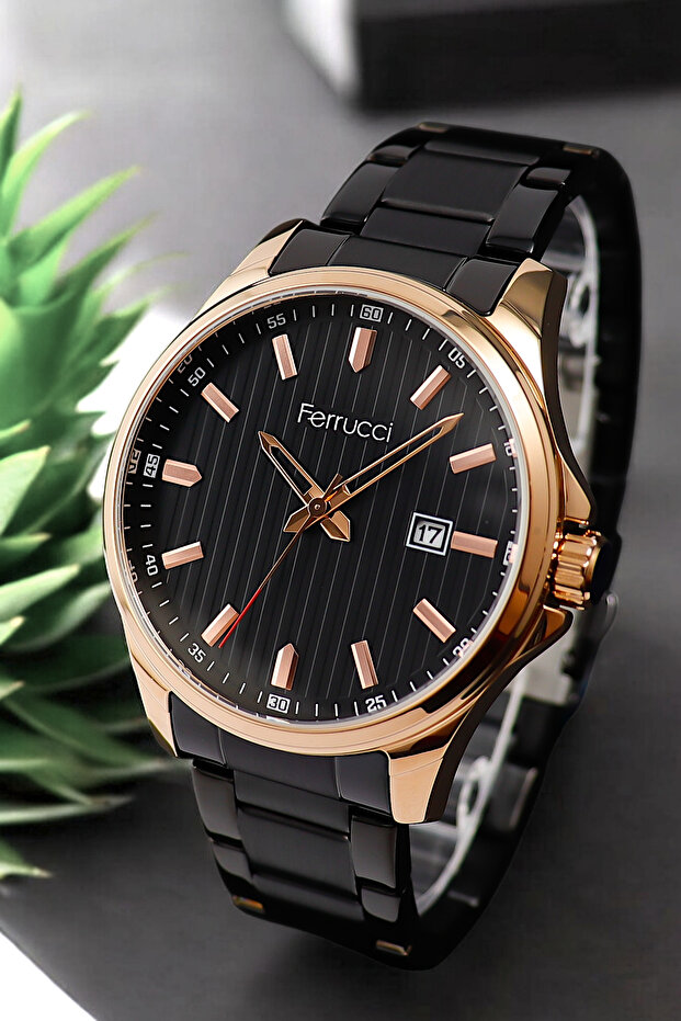 Ferrucci Black Rose Gold Men's Watch with Copper Calendar 190030- Trendyol