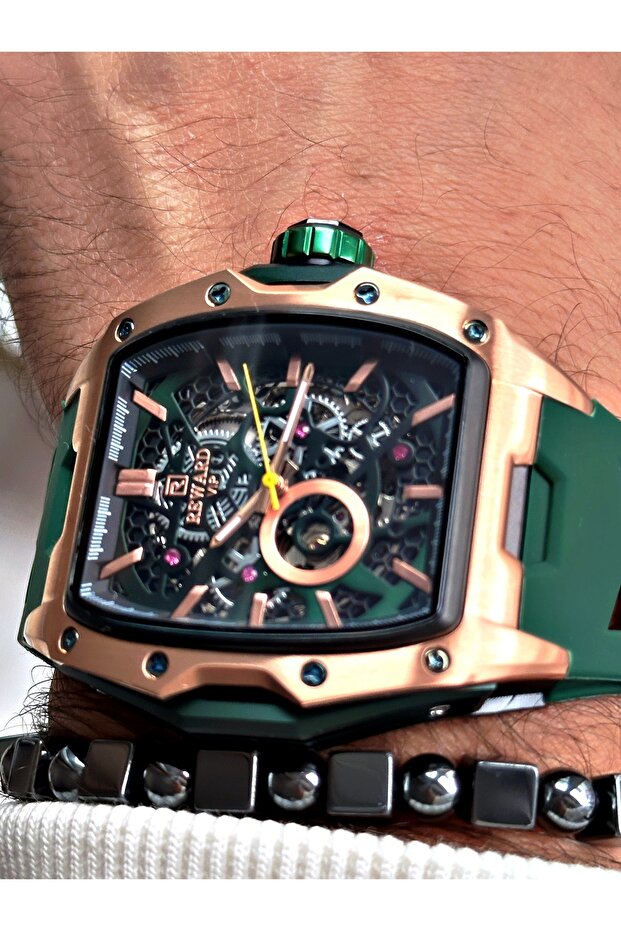 Reward Black Color Steel Case Automatic Sport Silicone Business Men's ...