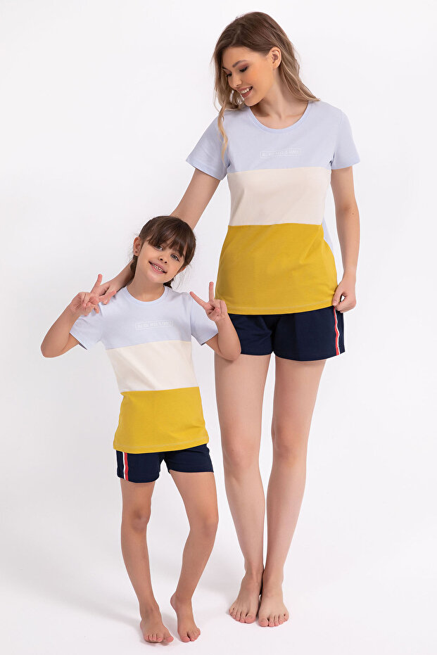 Arnetta All You Need Is Family Sky Blue Girl's Shorts Set- Trendyol