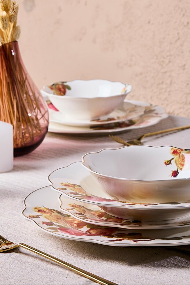 Perotti Porselen Rose Garden Bone 24 Parça 6 Kişilik Yemek Takımı ...