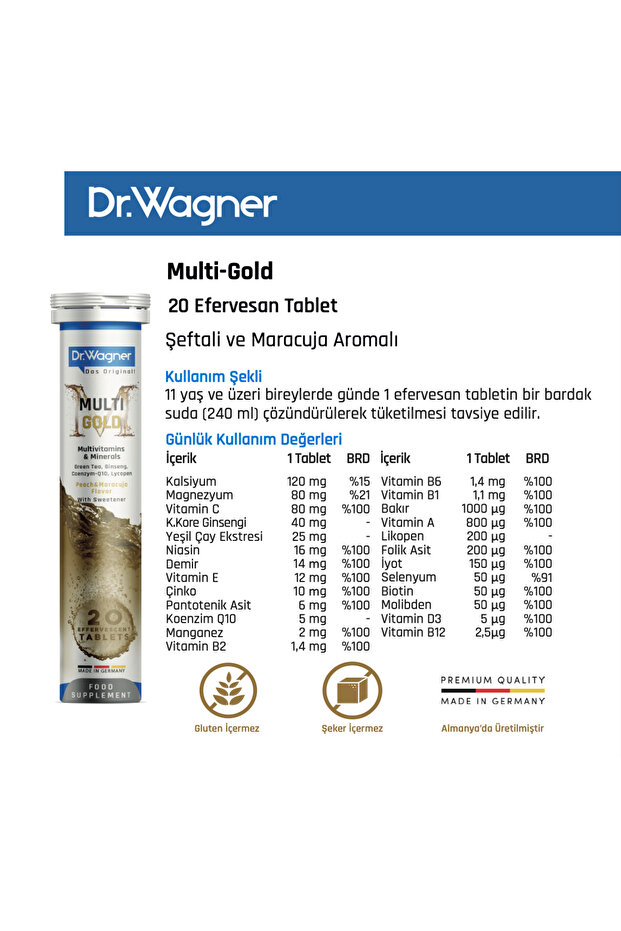 Dr Wagner Multi-Gold, Günlük Vitamin + Enerji - 20 Efervesan Tablet ...