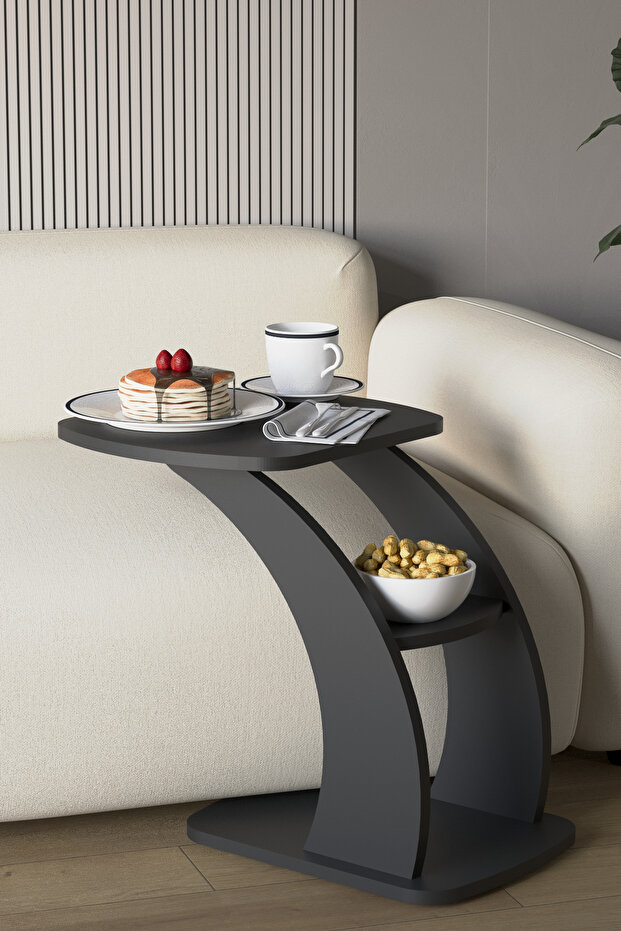 HMC DECOR Tekerlekli Koltuk Servis Sehpası Antrasit Gri - Fiyatı, Yorumları