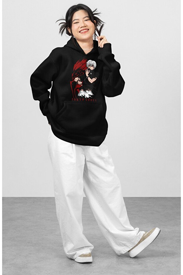Fuddy Moda Unisex Kaneki Ken Baskılı Kapüşonlu Sweatshirt, Oversize ...