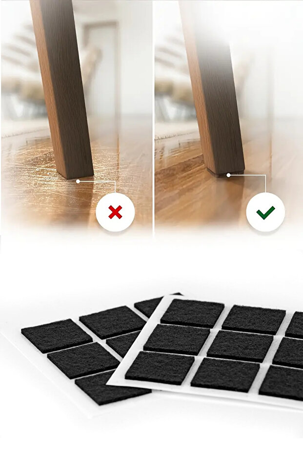 TEK Sandalye Mobilya Ayak Pedi 20mm Kaydırmaz Keçe (100'lü) Yapışkanlı ...