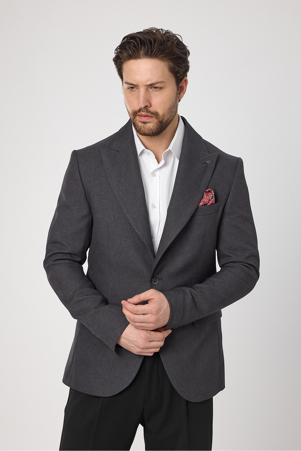 Frappoli Classo Men's Anthracite Slim Fit Peaked Collar Self Pattern ...