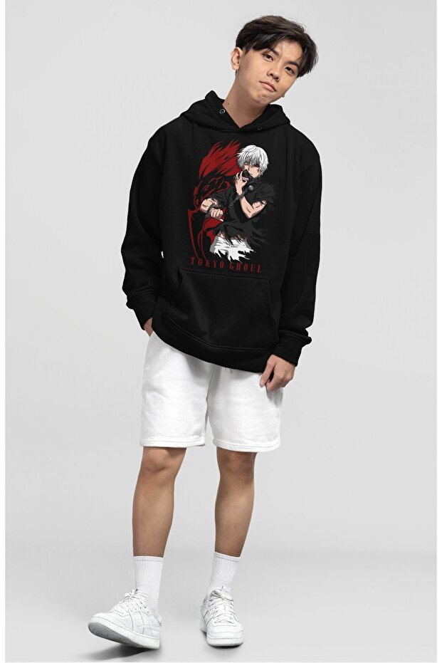 Fuddy Moda Unisex Kaneki Ken Baskılı Kapüşonlu Sweatshirt, Oversize ...