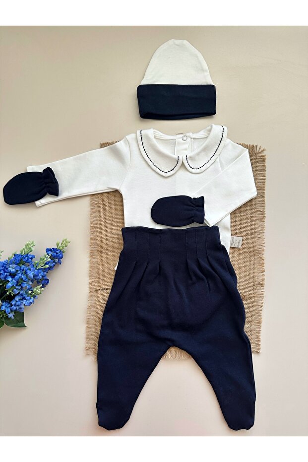 Mama Miel Baby Navy Blue Hospital Release Set (Body, Pants, Beanie ...