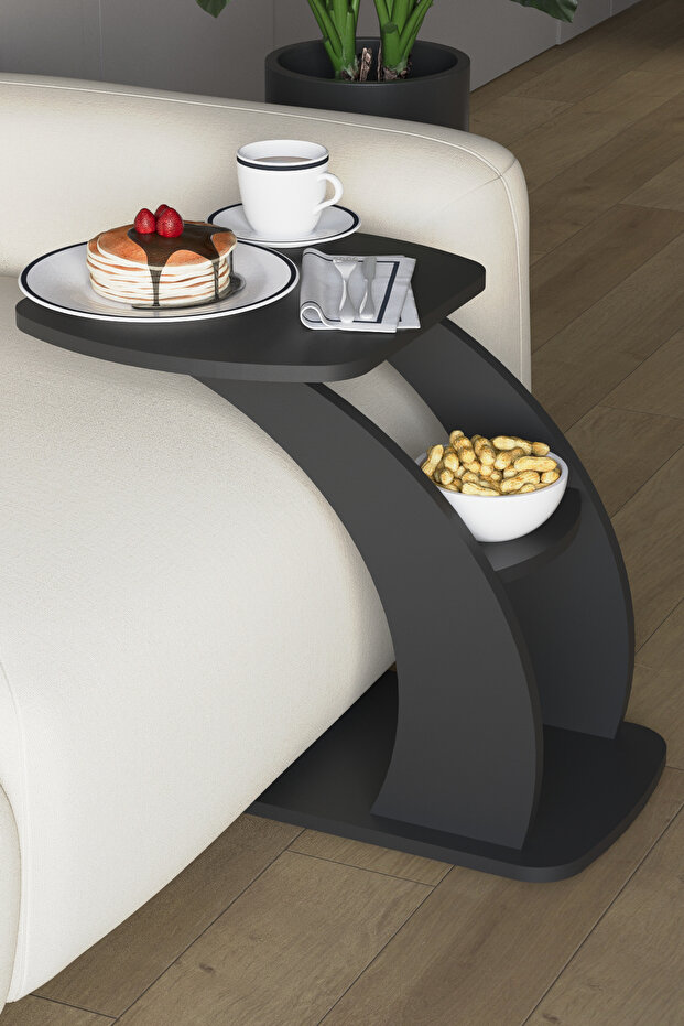 HMC DECOR Tekerlekli Koltuk Servis Sehpası Antrasit Gri - Fiyatı, Yorumları