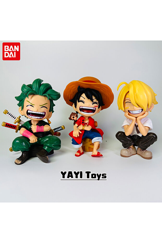BANDAI 3pcs One Piece Anime Figure Sitting Laughing Luffy Action ...