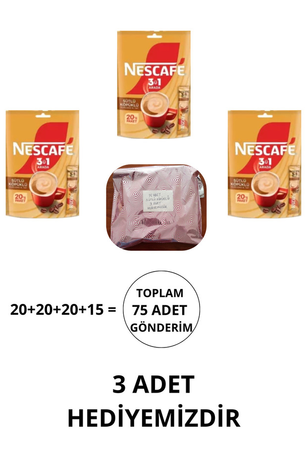 Nestle Nescafe 3'ü 1 Arada Sütlü Köpüklü 75 Adet / 3ü1 Arada Sütlü ...