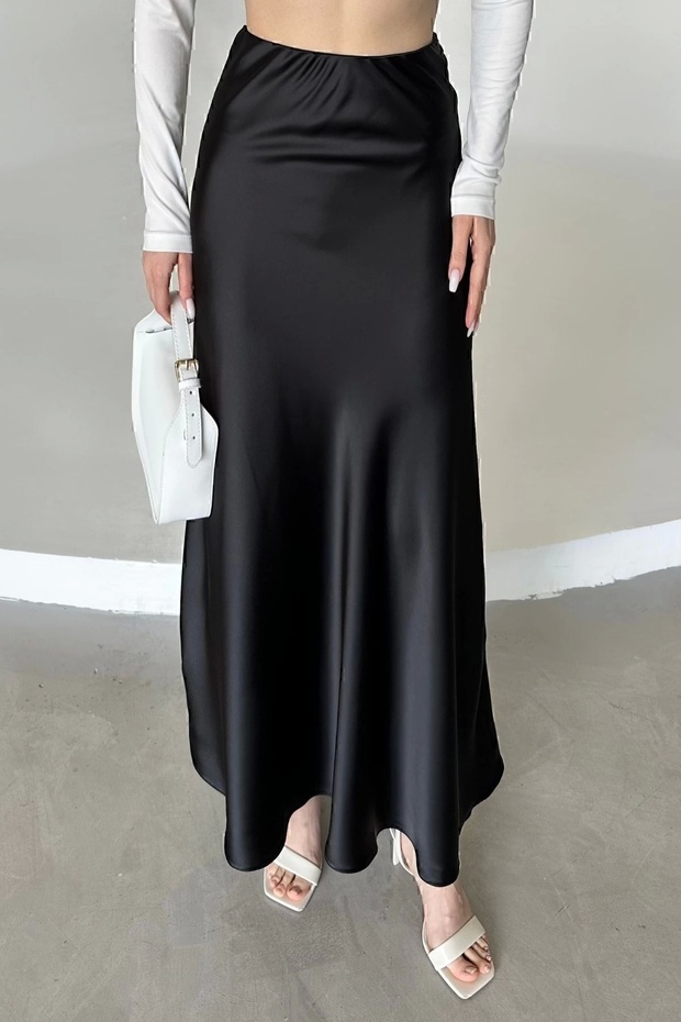 Maude Women's Black Flush Viscose Satin Belt Elastic Zippered Maxi ...