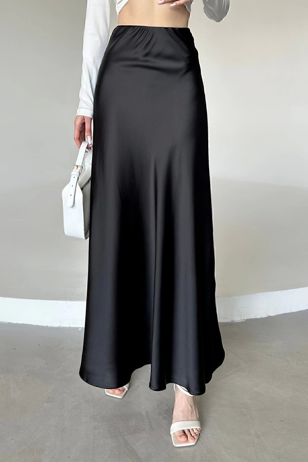 Maude Women's Black Flush Viscose Satin Belt Elastic Zippered Maxi ...