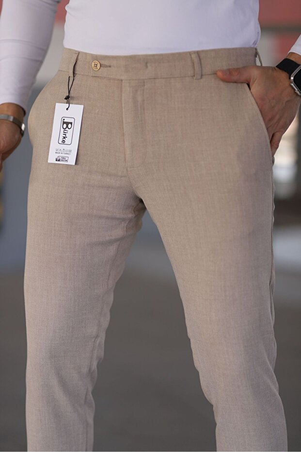 Bürke Men's Bone Color Quality Stretchy Lycra Fabric Ankle Length Pants ...