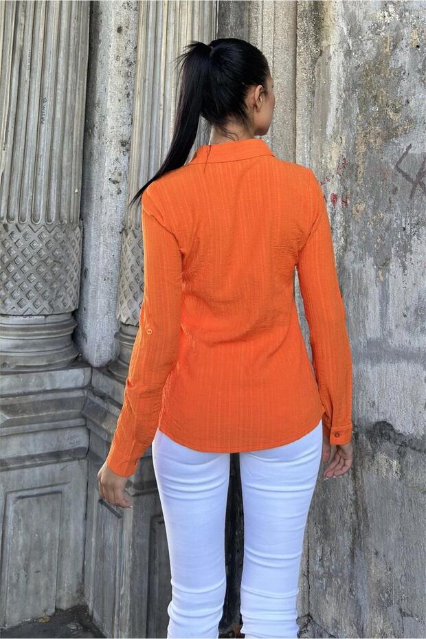 Juuuj Turuncu Uzun Kol, Çizgili Desen, Maya Gömlek - Fiyatı, Yorumları