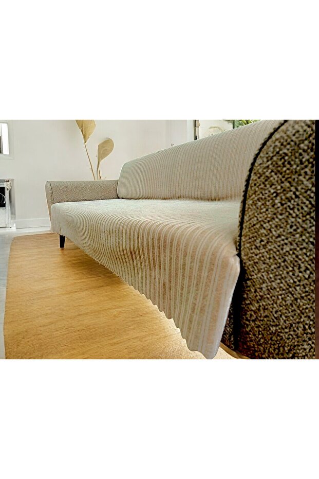 coverbox Canapea din catifea bej - Baza anti-alunecare, husa canapea extensibila din burete ...