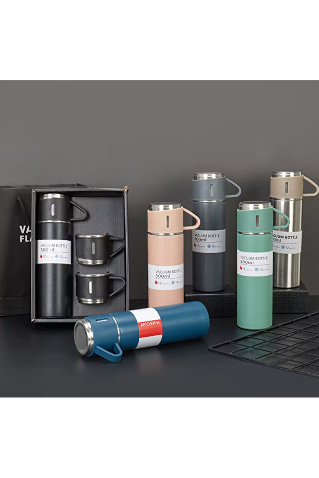 OMZ Vacuum 3-Cup Stainless Steel Thermos - Green 680 ml 0.65 L Beverage ...