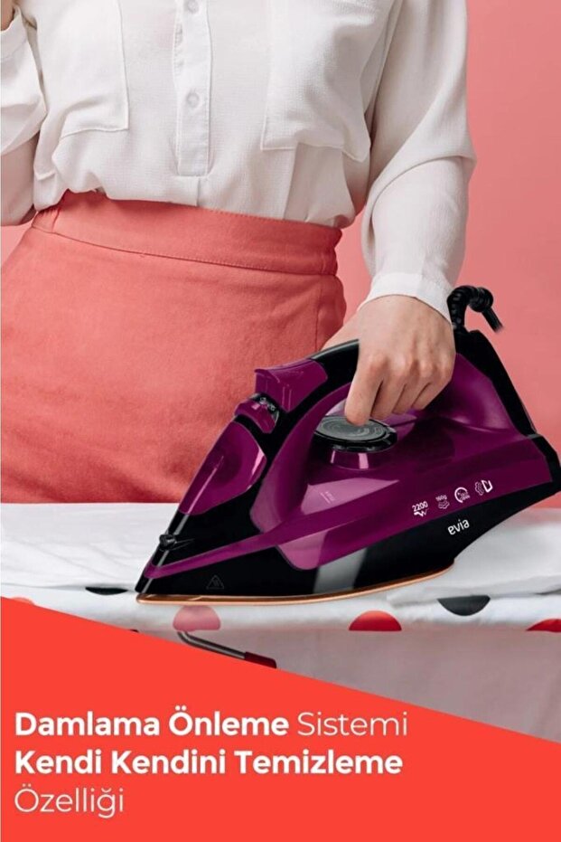 Evia Jett 2200 Watt Seramik Tabanlı 160 Gr Etkili Şok Buharlı Ütü Siyah ...