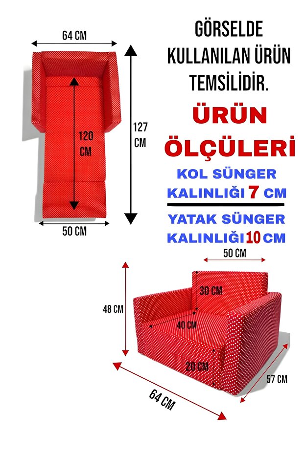 LENSA HOME Çocuk/Bebek Mini Koltuğu Katlanabilir Yataklı Komple Sünger ...