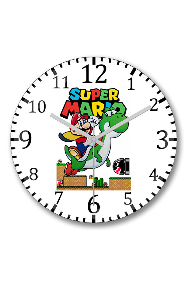 BASKI DÜNYASI Super Mario E Yoshi Wall Clock Curved Real Glass- Trendyol