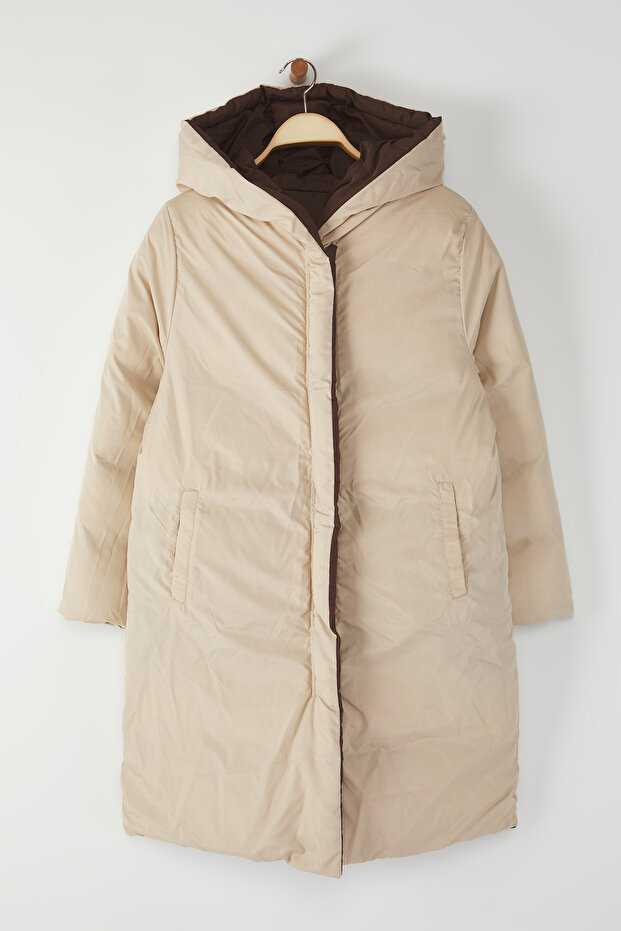 Trendyol Collection Haină lungă impermeabilă cu glugă, cu două fețe ...