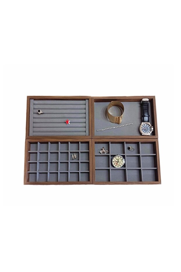 İsdeksan Suport pentru bijuterii din lemn de nuc cu 4 compartimente și ...