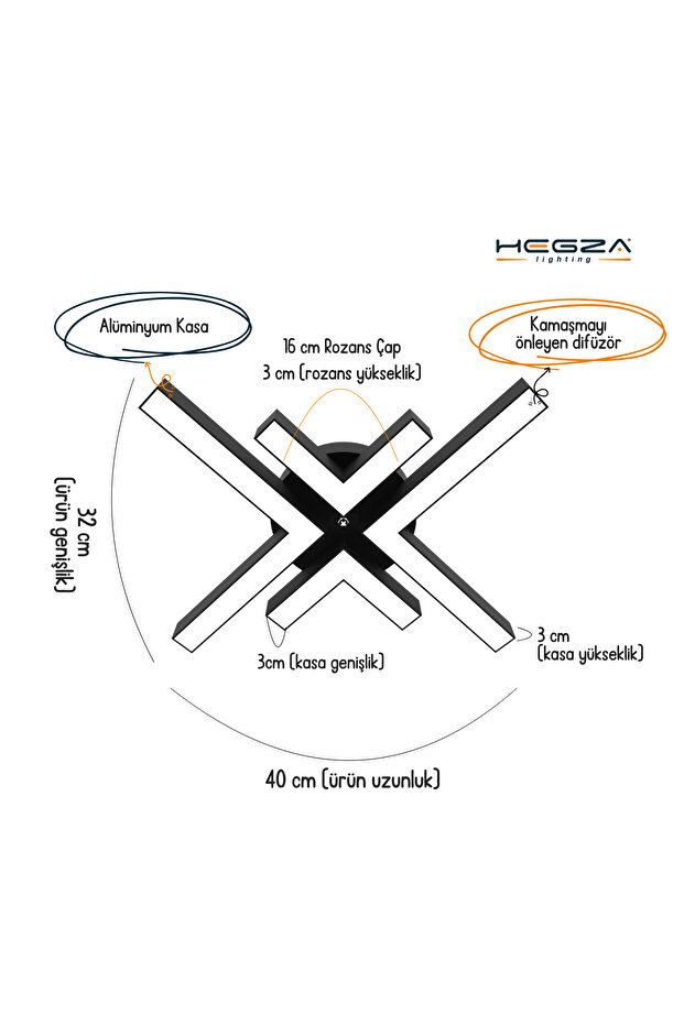 Hegza Lighting Arana ( Siyah Kasa, Doğal Beyaz Işık ) Modern Plafonyer Led Avize, Salon, Mutfak ...