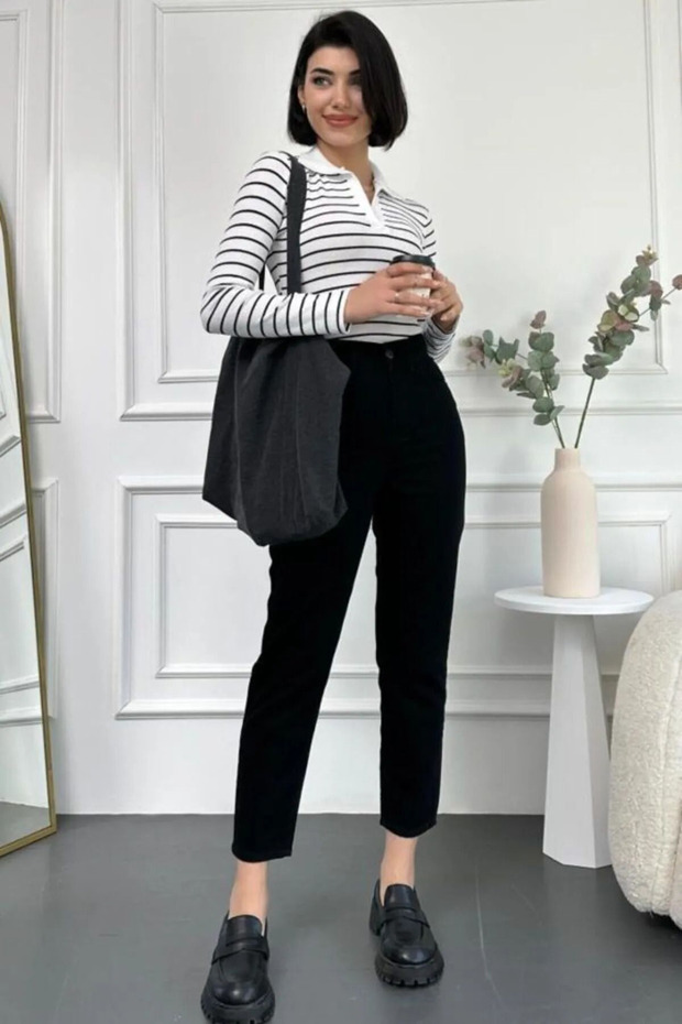 sion jeans Julia Milano Νέα σεζόν Lara Jiyan Giulia Μαύρο Mom Jeans Παντελόνι Boyfriend με ψηλή ...