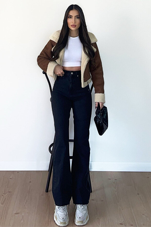 sion jeans Julia Milano (Αγάπη) 90's Morena Felix Μαύρο ελαστικό ύφασμα Γυναικείο τζιν με φαρδύ ...