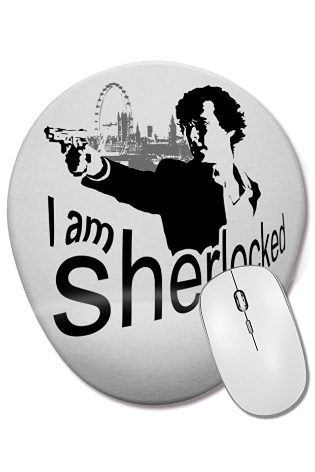 BASKI DÜNYASI Mouse Pad oval I Am Sher Locked Sherlock Holmes Gun cu ...