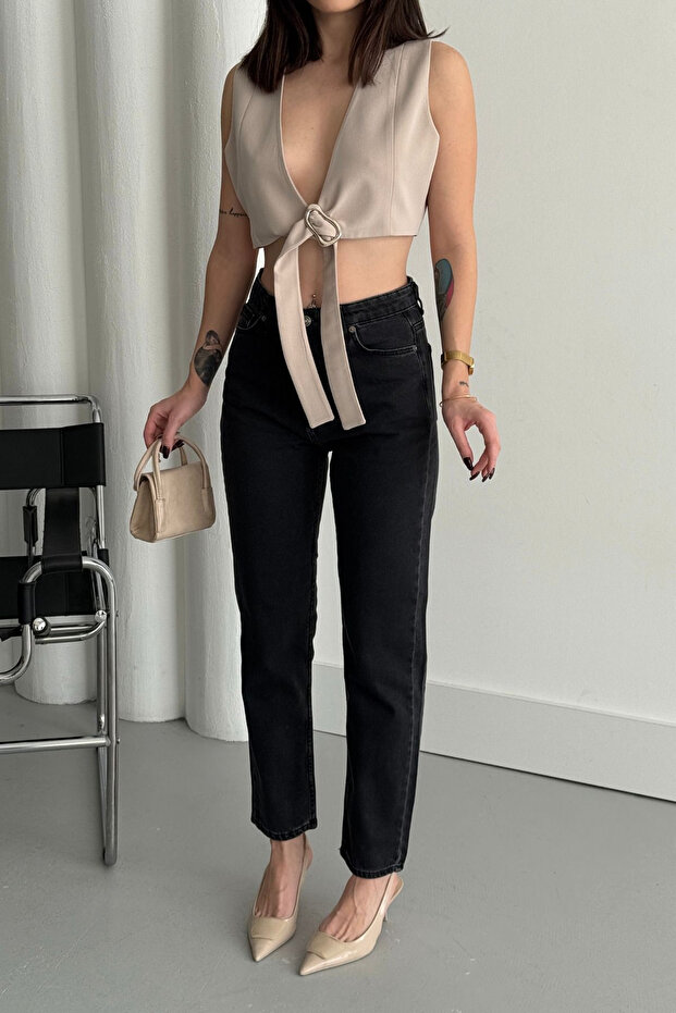 sion jeans Julia Milano Νέα σεζόν Lara Jiyan Julia Μαύρο παντελόνι ελαστικό ύφασμα Mom Jean 2025 ...